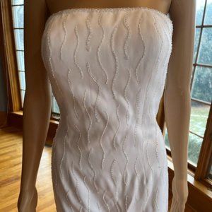 Landau | Dresses | Landa White Beads Strapless Satin Sweep Train ...